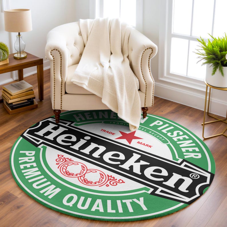 Heineken Round Rug – Washable Beer Logo Carpet for Home Bar, Party ...