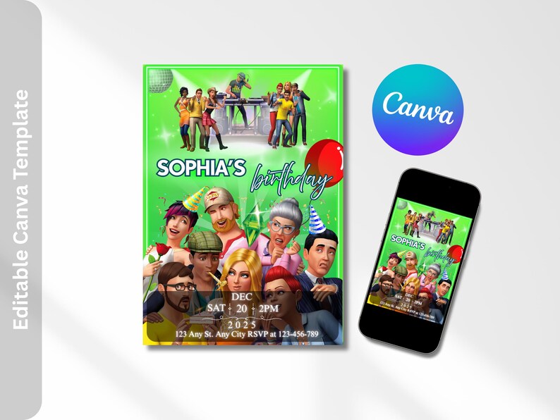Editable the Sims Birthday Invitation, Gaming Party Template, Instant ...