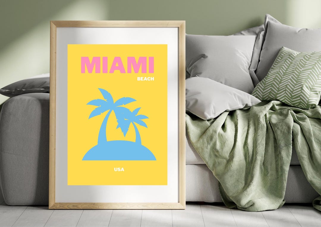 Preppy Travel Poster Miami Destination Prints Coastal Home Décor ...