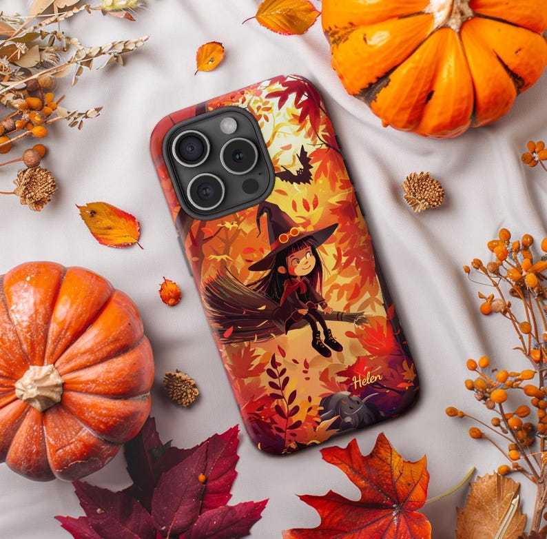 Personalized Halloween Cute Little Witch Girl Phone Case, Halloween ...