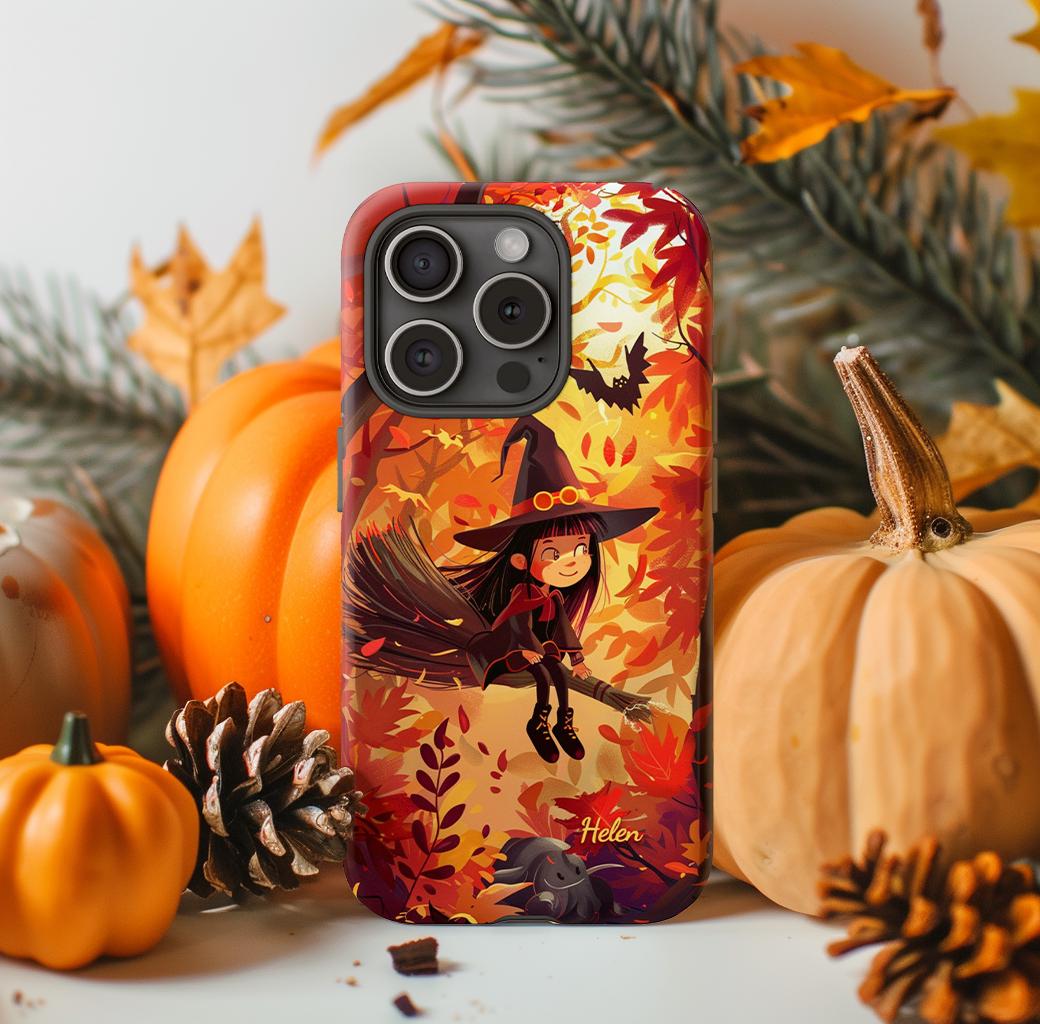 Personalized Halloween Cute Little Witch Girl Phone Case, Halloween ...