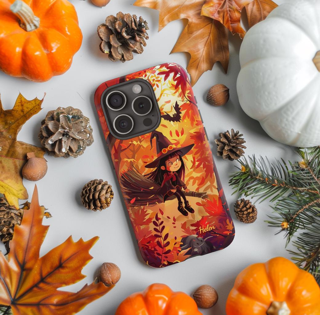 Personalized Halloween Cute Little Witch Girl Phone Case, Halloween ...