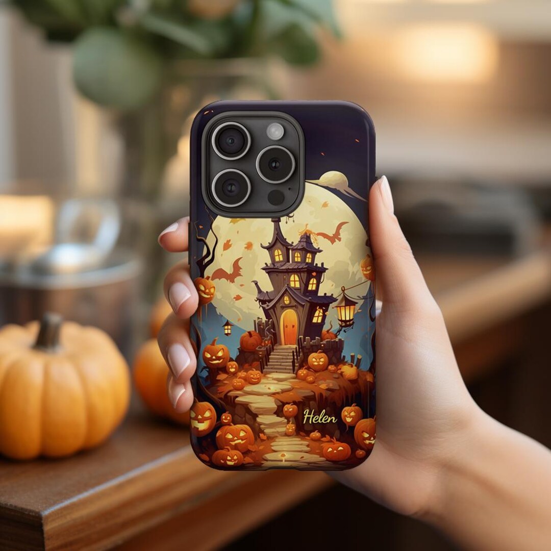 Personalized Halloween Castle and Pumpkins Phone Case, Halloween Castle ...