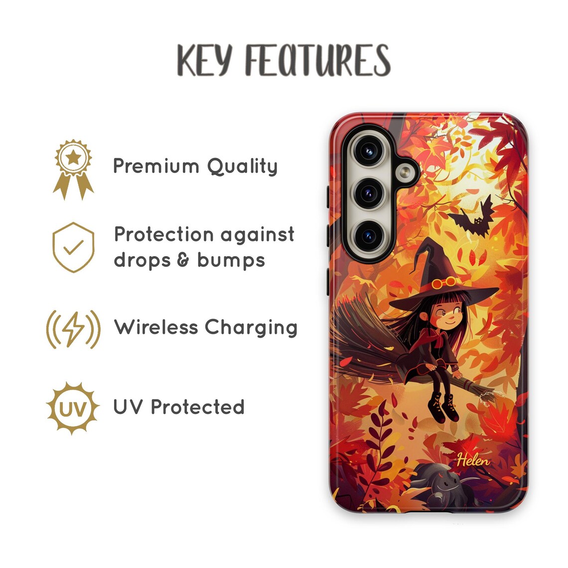 Personalized Halloween Cute Little Witch Girl Phone Case, Halloween ...