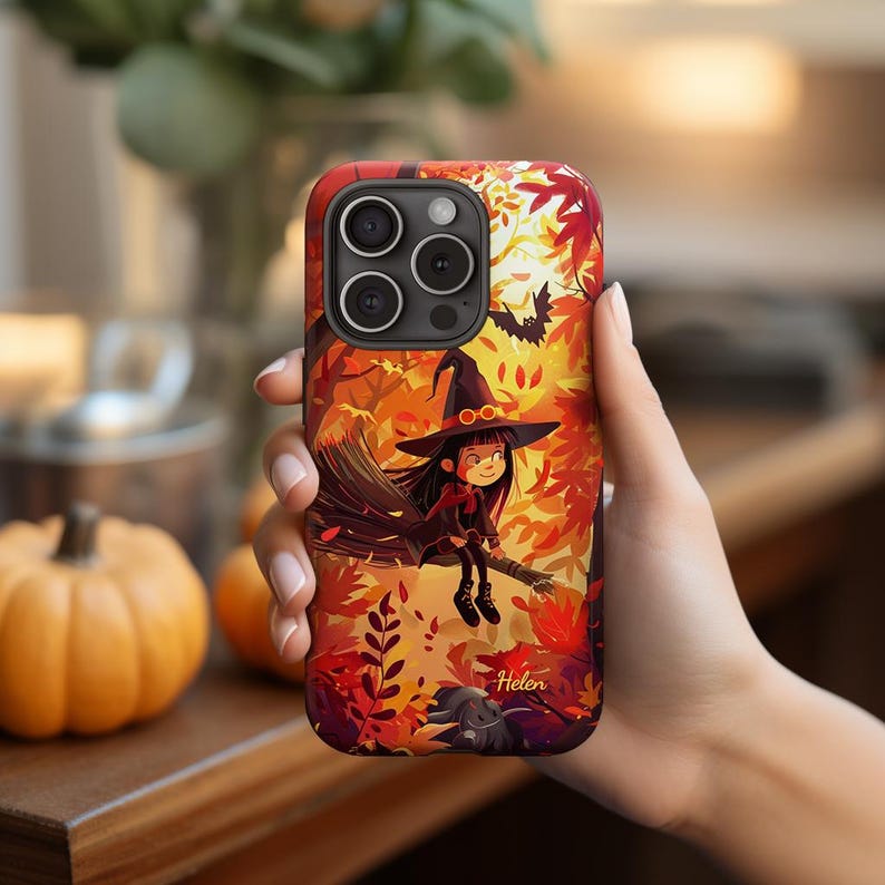 Personalized Halloween Cute Little Witch Girl Phone Case, Halloween ...