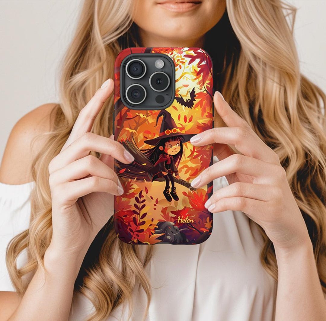 Personalized Halloween Cute Little Witch Girl Phone Case, Halloween ...