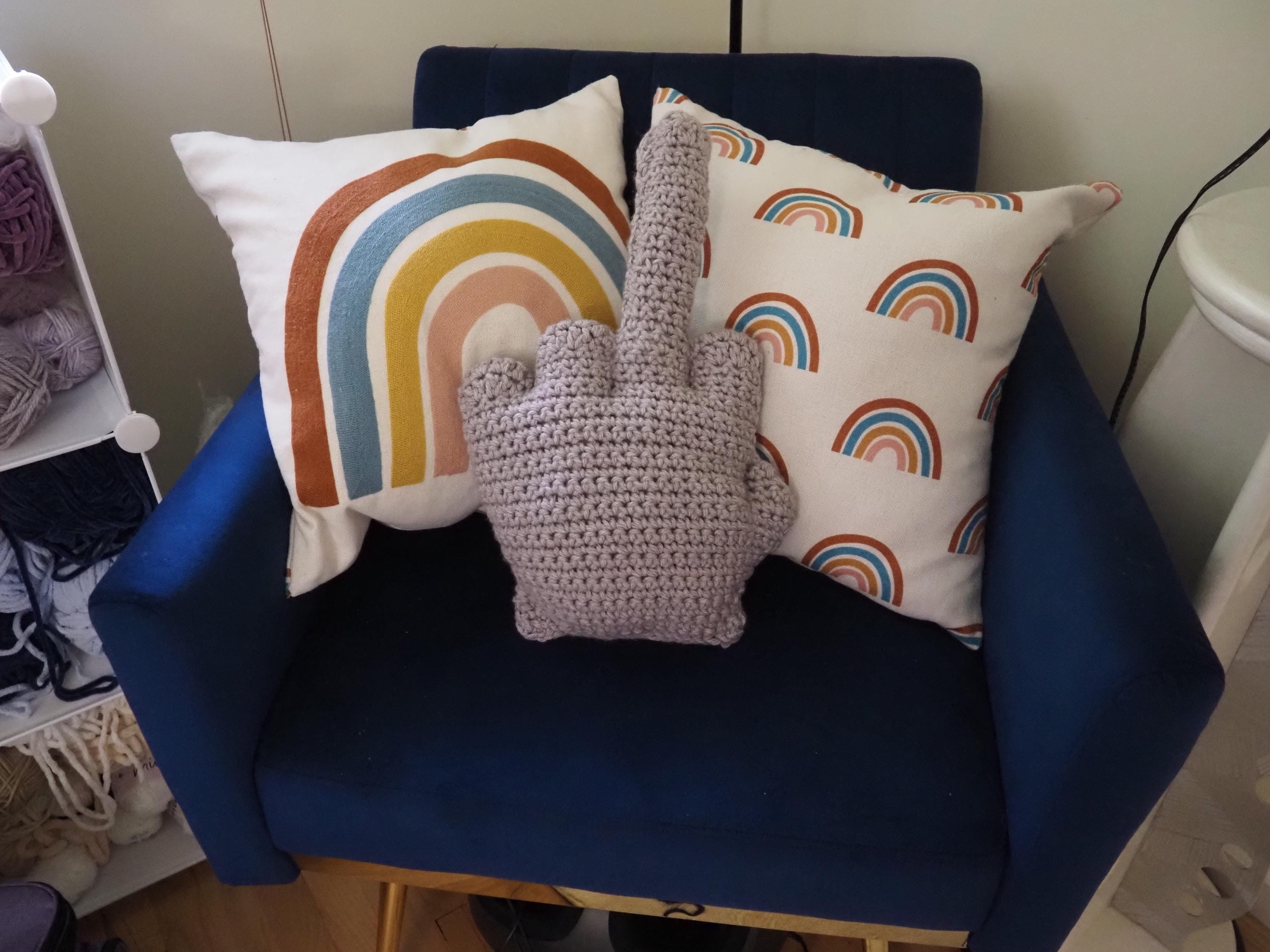Crochet Middle Finger Pillow Pattern, Bulky Yarn Novelty Home Decor ...