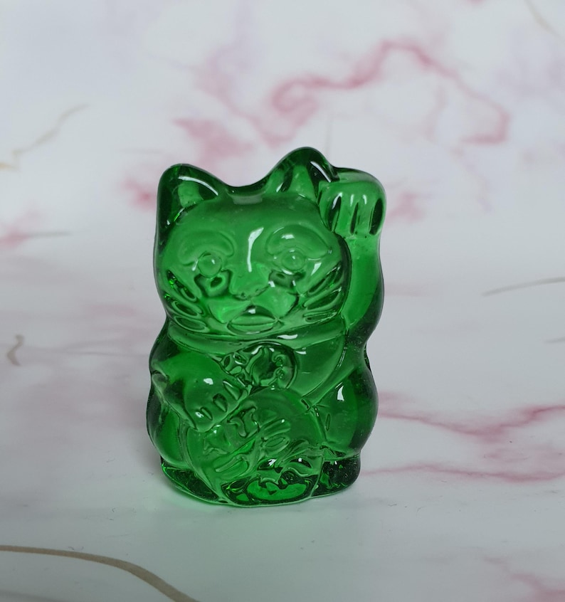 Maneki Neko Glass Figurine: Lucky Beckoning Cat, Feng Shui Decor - Etsy