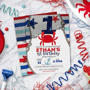 Nautical Invitation, Crab Invitation, Nautical Birthday, Crab Invite ...