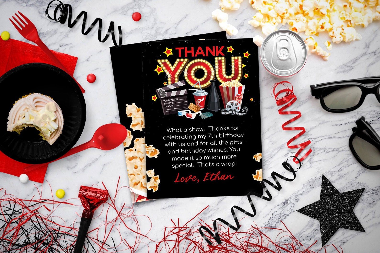 Movie Party Thank You Card Template (digital Download) - Etsy