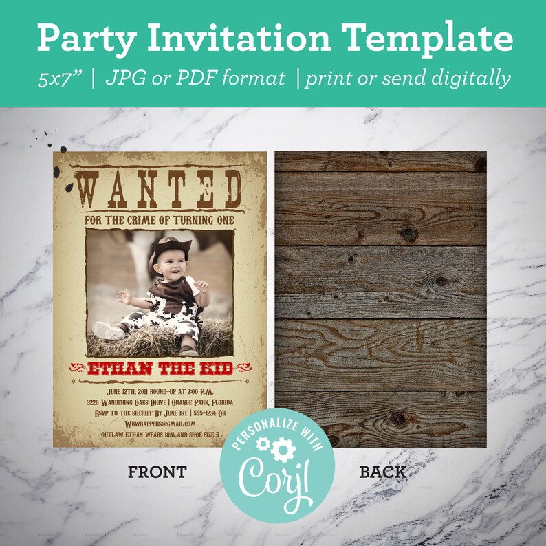 Wanted Poster Invitation Template for Birthday Party Editable - Etsy