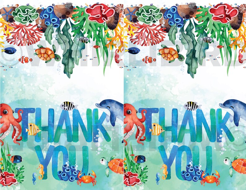 Under the Sea Birthday Thank You Card for Ocean Party or - Etsy