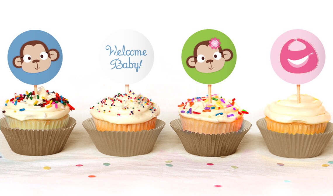 Monkey Baby Shower Cupcake Toppers Baby Monkey Theme Baby | Etsy
