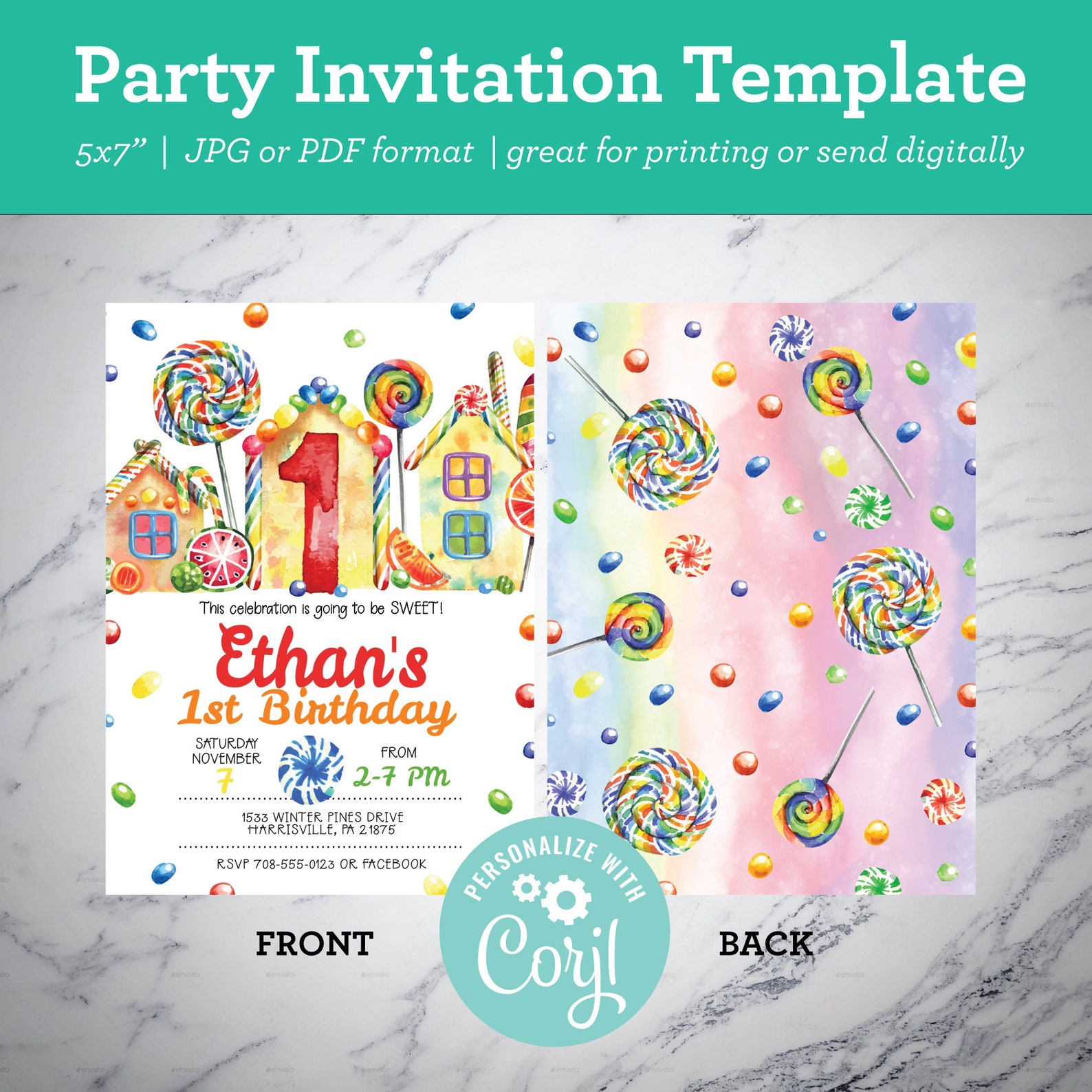 Candyland Candy Invitation for Candy Theme Instant Download - Etsy