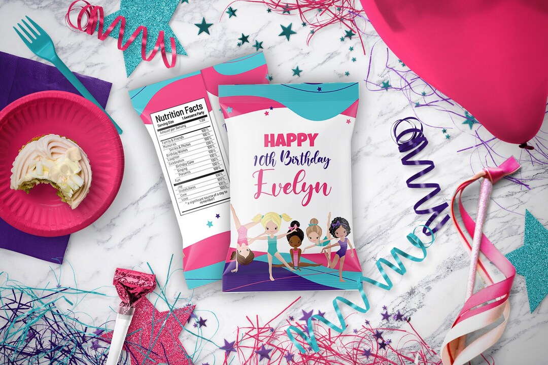 Gymnastics Birthday Chip Bag Template | Instant Download Editable - DIY ...
