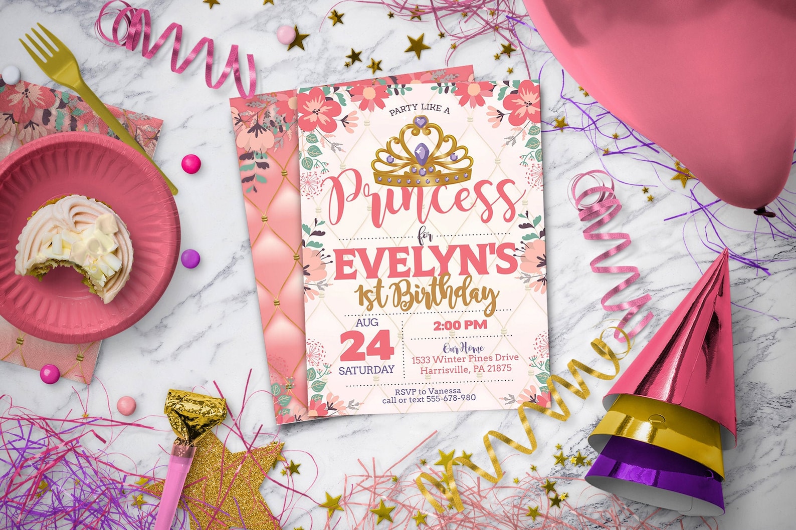 Princess Birthday Card Editable Princess Invitation - Etsy