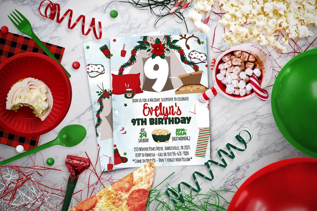 Christmas Sleepover Party Invitation, Instant Download Editable ...
