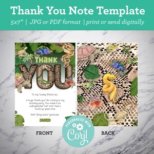 Reptile Birthday Thank You Card Template (digital Download) - Etsy