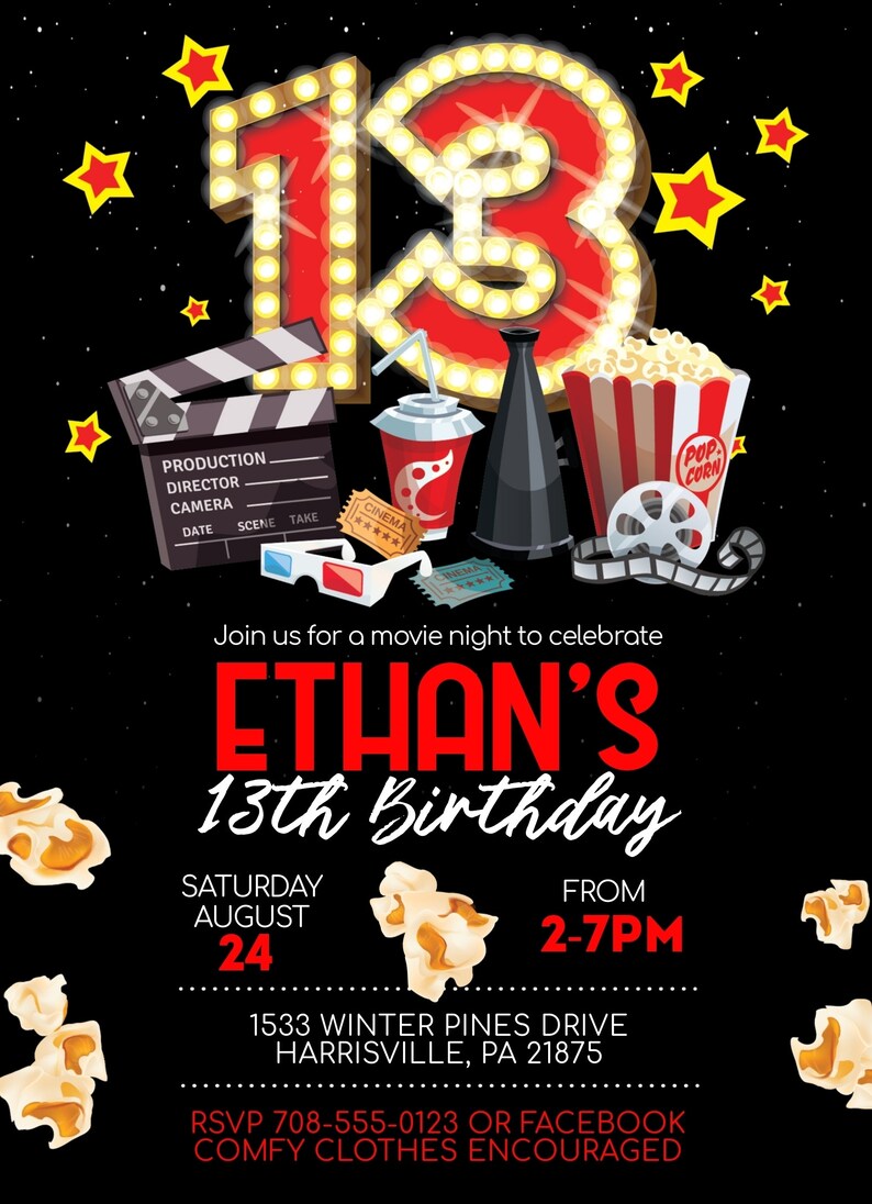 Movie Night Theater Invitation Movie Night Party Movie | Etsy
