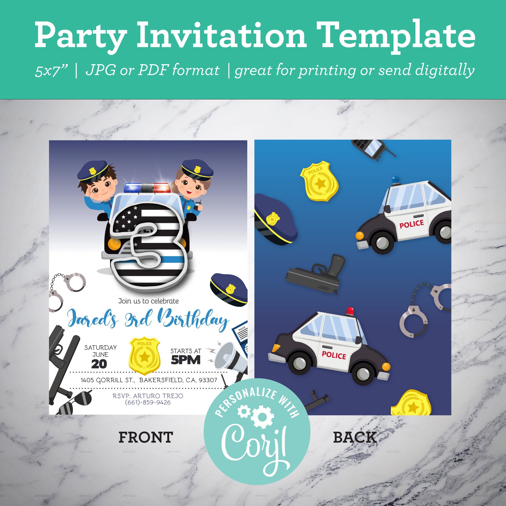 Police Birthday Invitation: Customizable Party Invite (digital Download ...