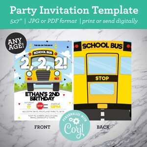 Wheels on the Bus Birthday Invitation: School Bus Party (digital ...
