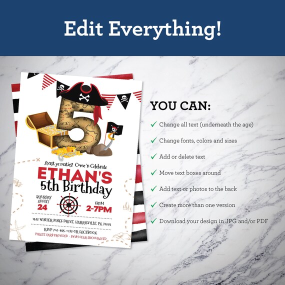Pirate Kids Pirate invitation Pirate Birthday Invitation for Pirate ...