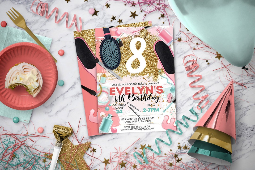 Hair and Nails Glitter Glam Spa Party Invitation or Salon Party, Any ...