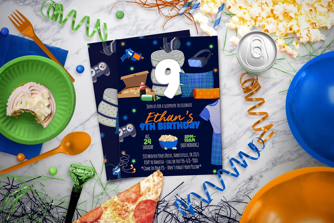 Boys Sleepover Slumber Party Invitation, Instant Download Editable ...