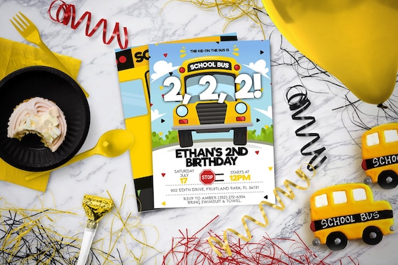 Wheels on the Bus Birthday Invitation, for School Bus Birthday, School ...