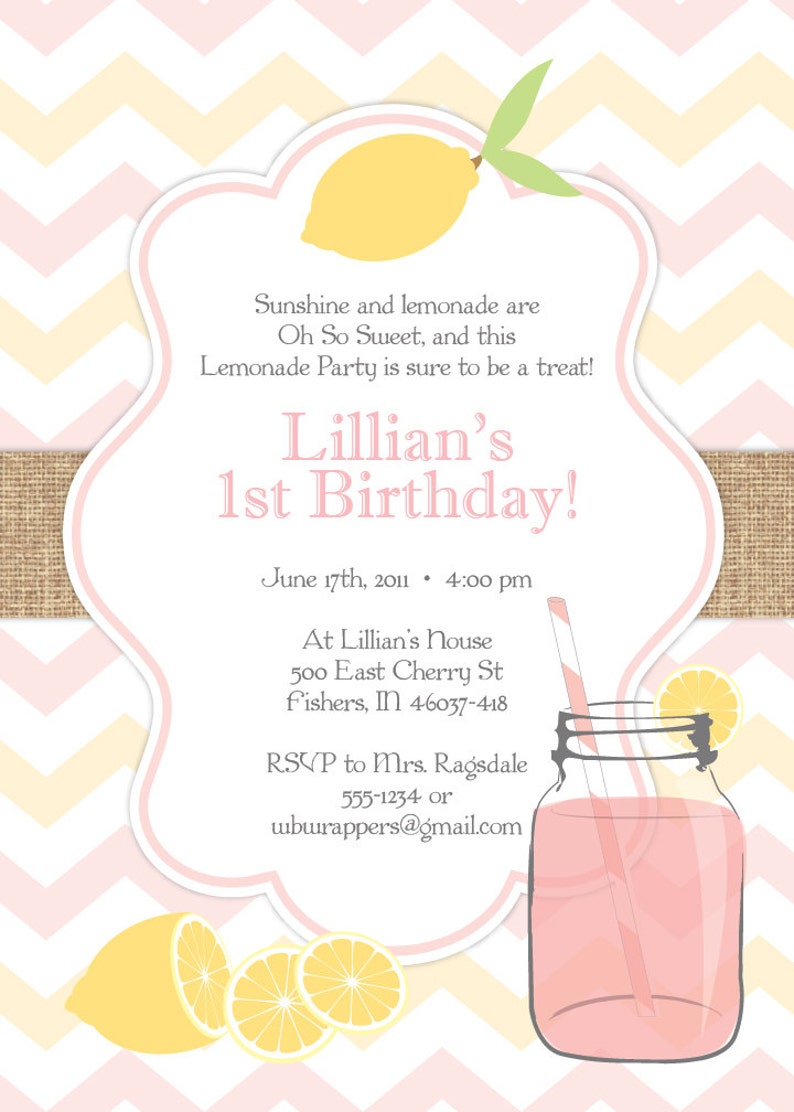 Lemonade Birthday Party Invitations Pink Lemonade Party - Etsy