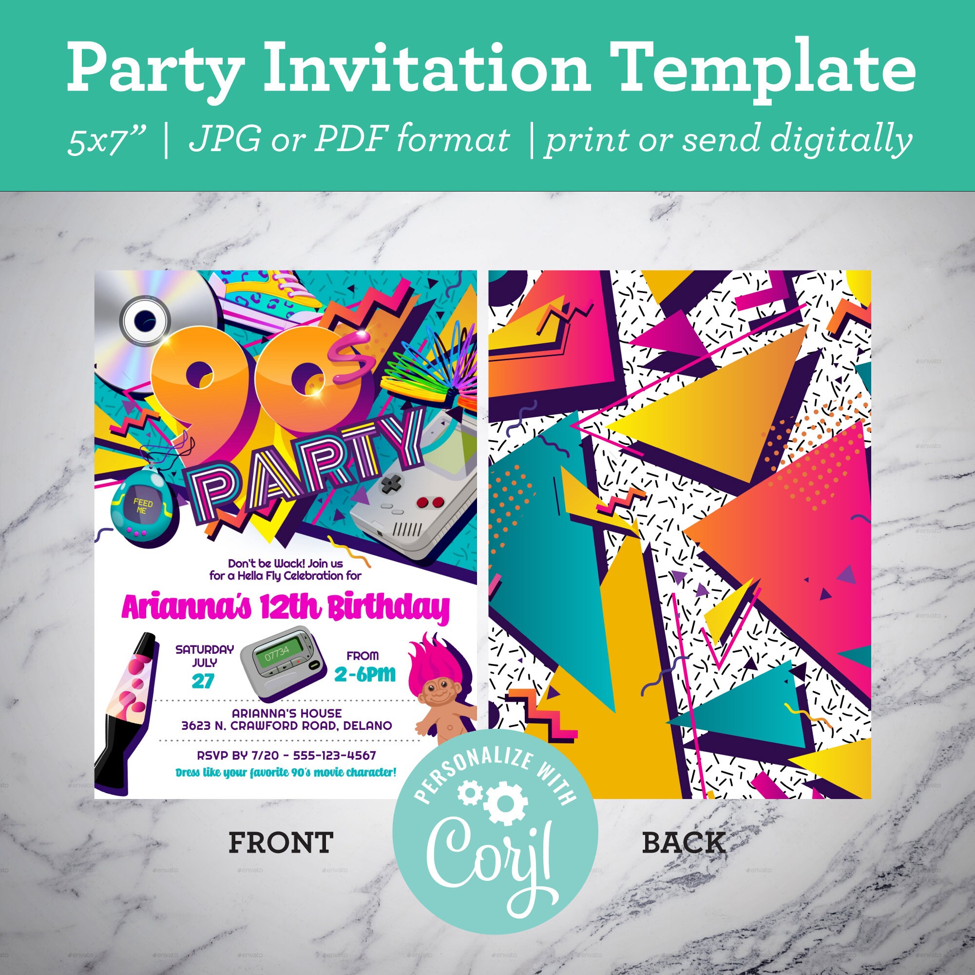 90s Party Invitation for Kids Disco Party or 30th Birthday - Etsy