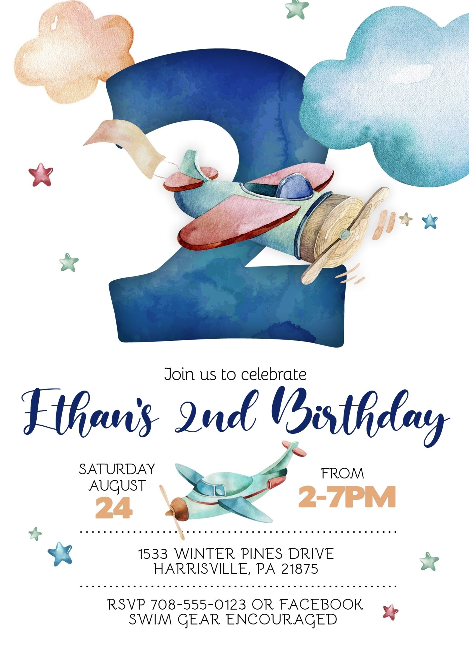 Airplane Birthday Invitation for Airplane Theme Party First - Etsy