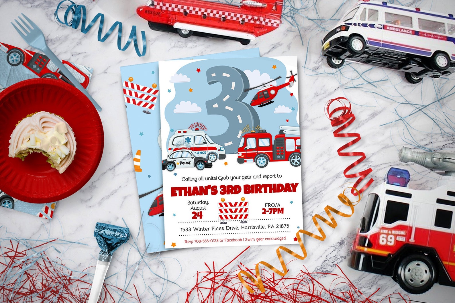 Calling All Units Emergency Squad Invitation Fire Truck - Etsy