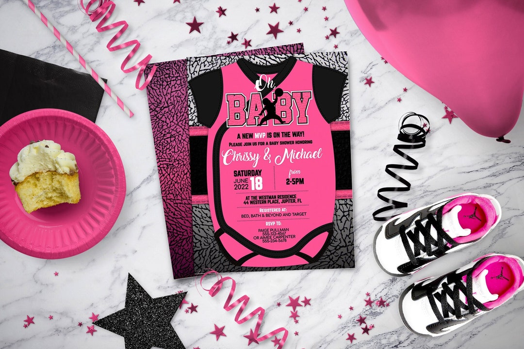 Pink Air Jordan Baby Shower Invitations | Sneaker Ball Baby Shower ...