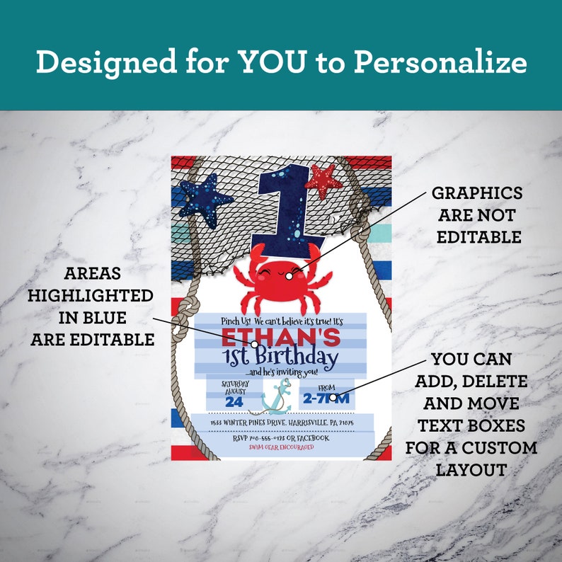Nautical Invitation Crab Invitation Nautical Birthday Crab - Etsy
