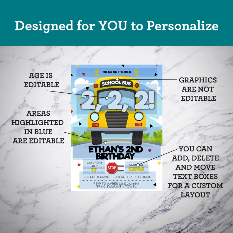 Wheels on the Bus Birthday Invitation: School Bus Party (digital ...