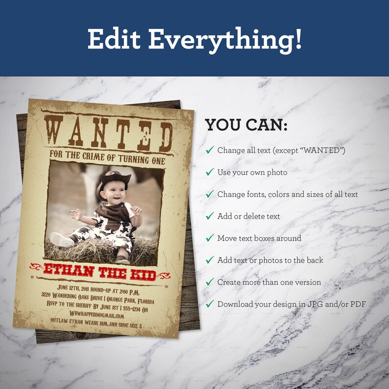 Wanted Poster Invitation Template for Birthday Party Editable - Etsy