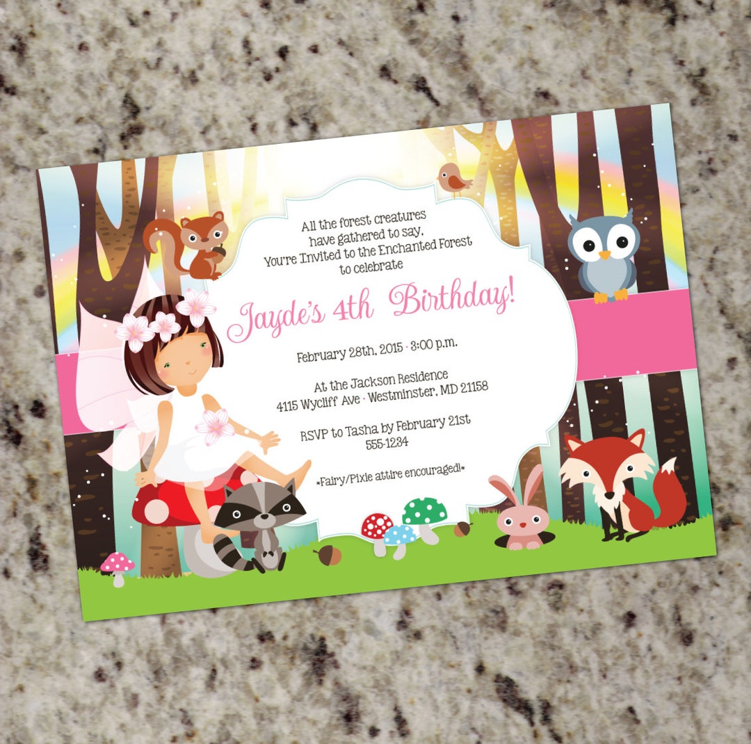 Enchanted Forest Birthday Party Invitation Woodland Fairy Party Girl ...
