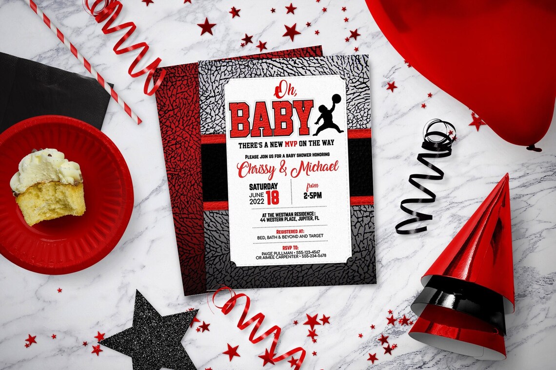 Baby Jordan, Jordan Baby Shower Invitations, Sneaker Baby Shower ...