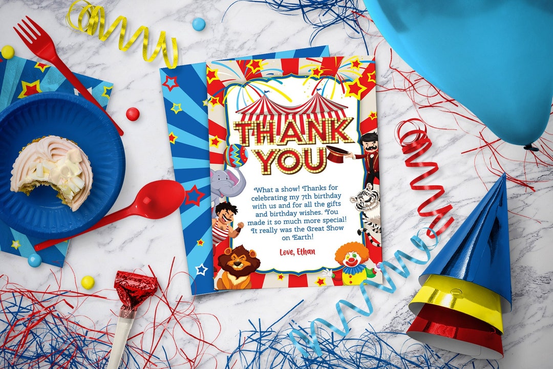Circus Thank You Note | Circus Themed Birthday Party | Thank You Card Template | Instant ...