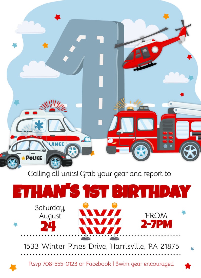 Calling All Units Emergency Squad Invitation Fire Truck - Etsy