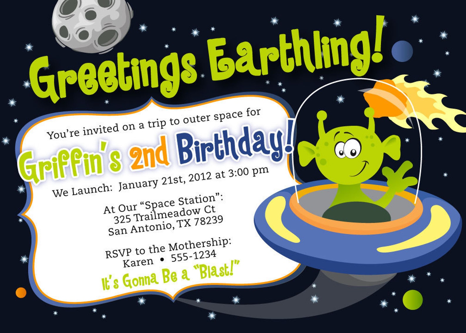 Alien Birthday Party Invitations Space Alien Outer Space - Etsy