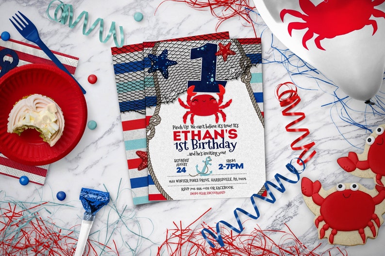 Nautical Invitation Crab Invitation Nautical Birthday Crab - Etsy