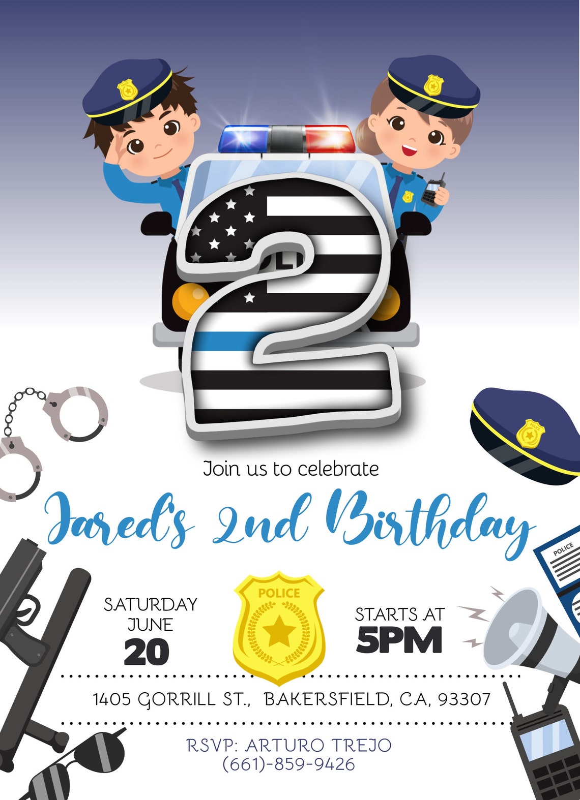 Police Birthday Invitation: Customizable Party Invite (digital Download ...