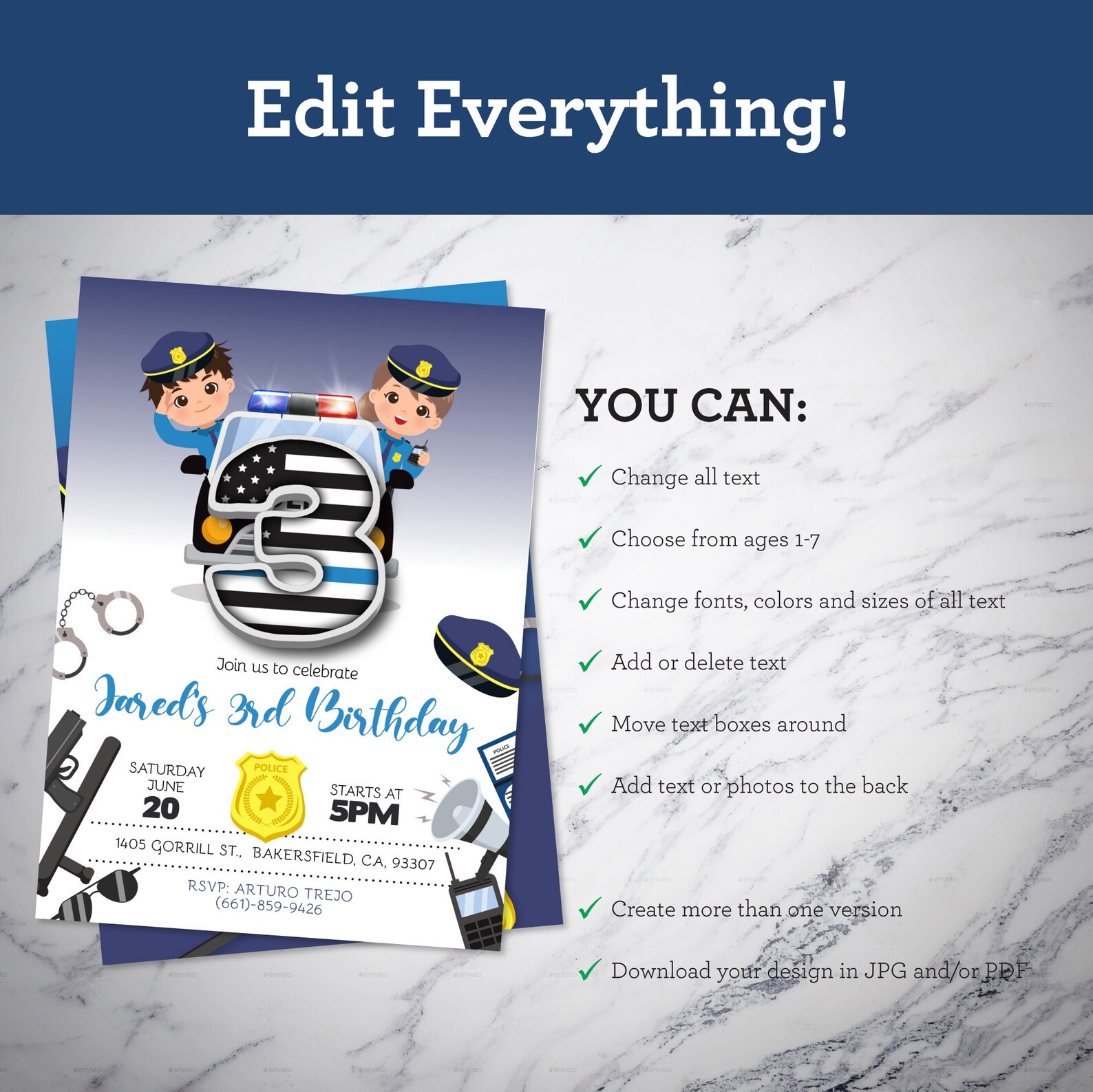 Police Birthday Invite Police Birthday Party Invitation | Etsy