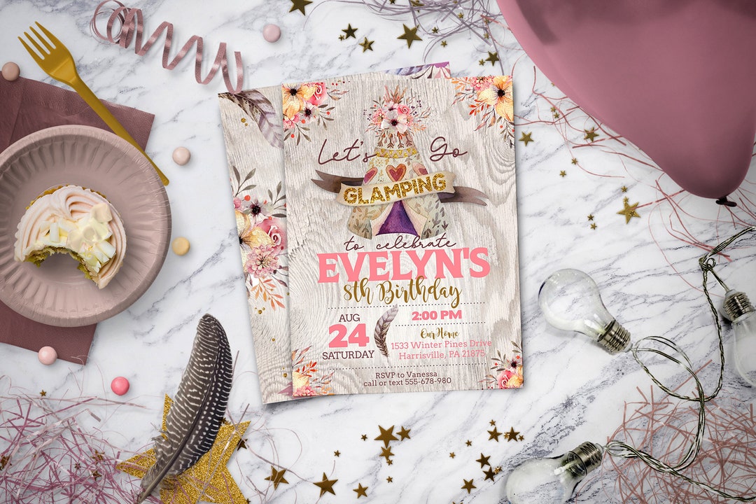Girls Sleepover Invitation, Glamping Invitation With Teepee Tent ...