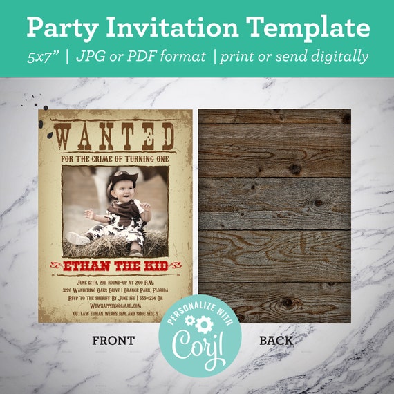 Wanted Themed Party Invitations Sjabloon Cowboy Verjaardagsfeestje