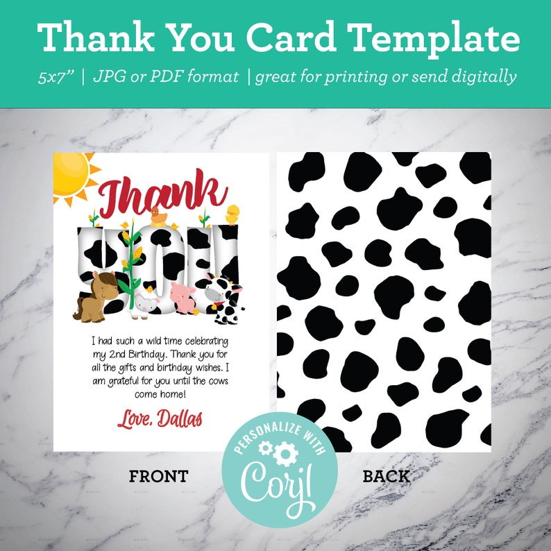 Farm Thank You Note Farm Themed Birthday Party Thank You - Etsy