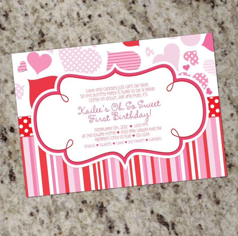 Valentines Themed Birthday Party Invitations Pink and Red | Etsy