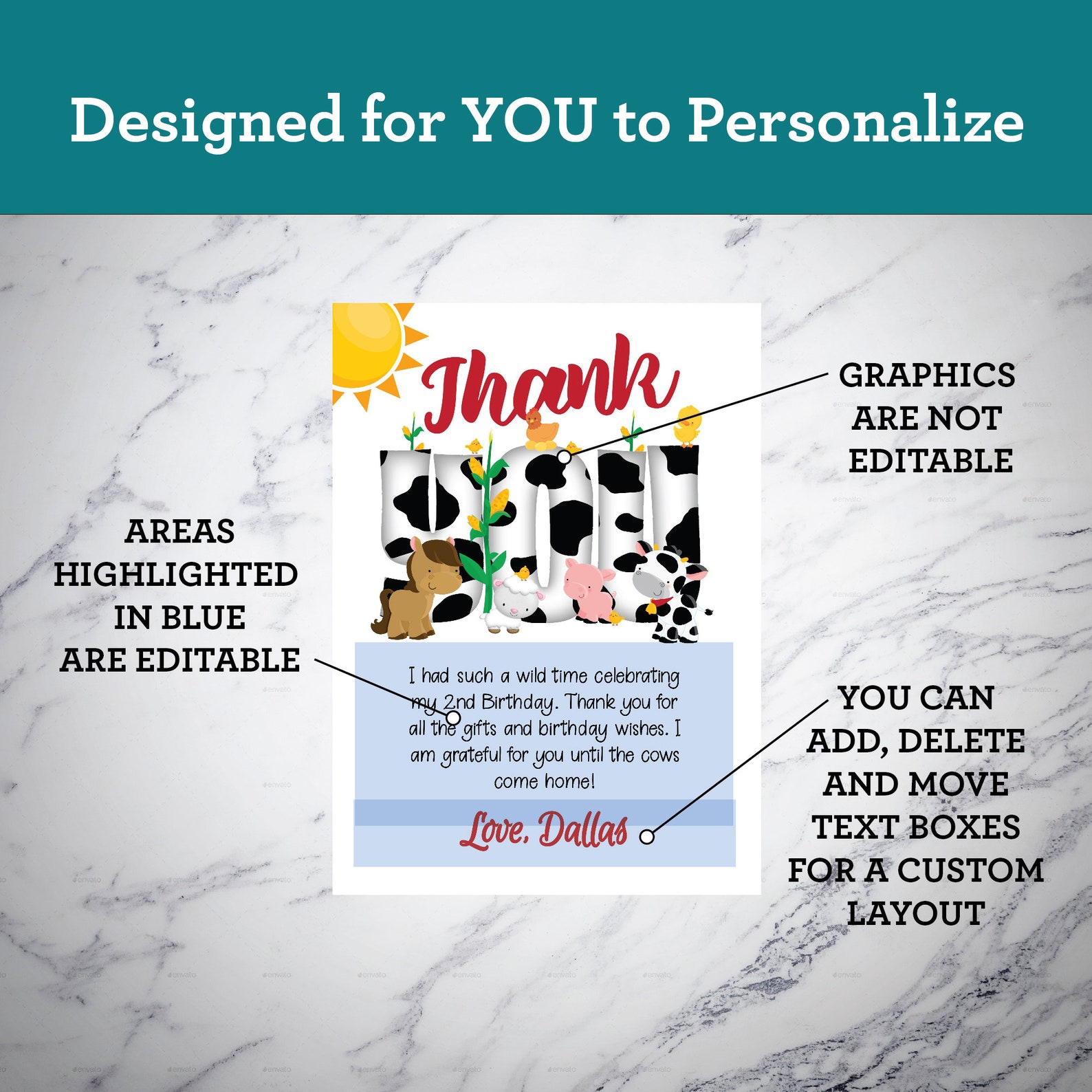 Farm Thank You Note Farm Themed Birthday Party Thank You | Etsy